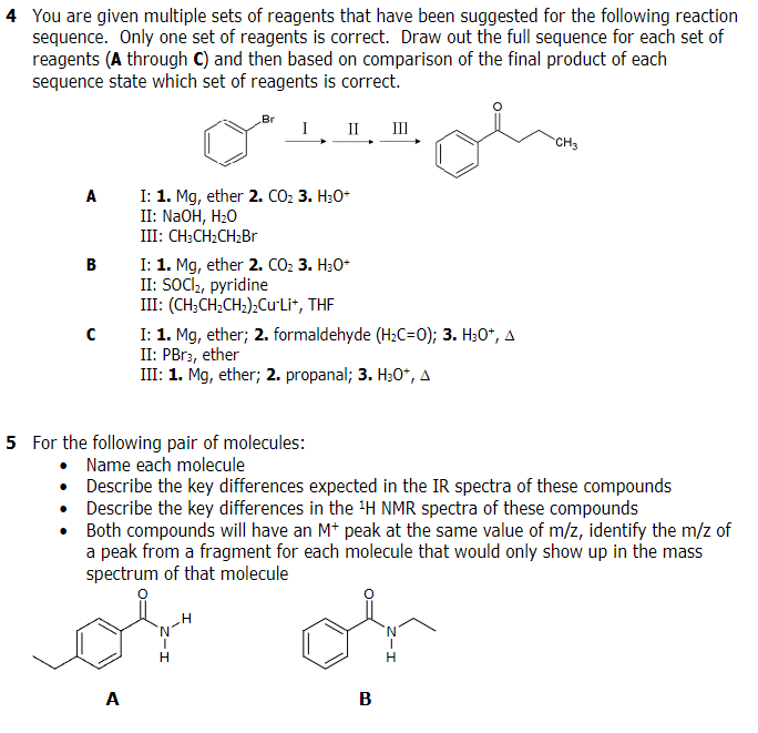 Solved 4 You are given multiple sets of reagents that have | Chegg.com