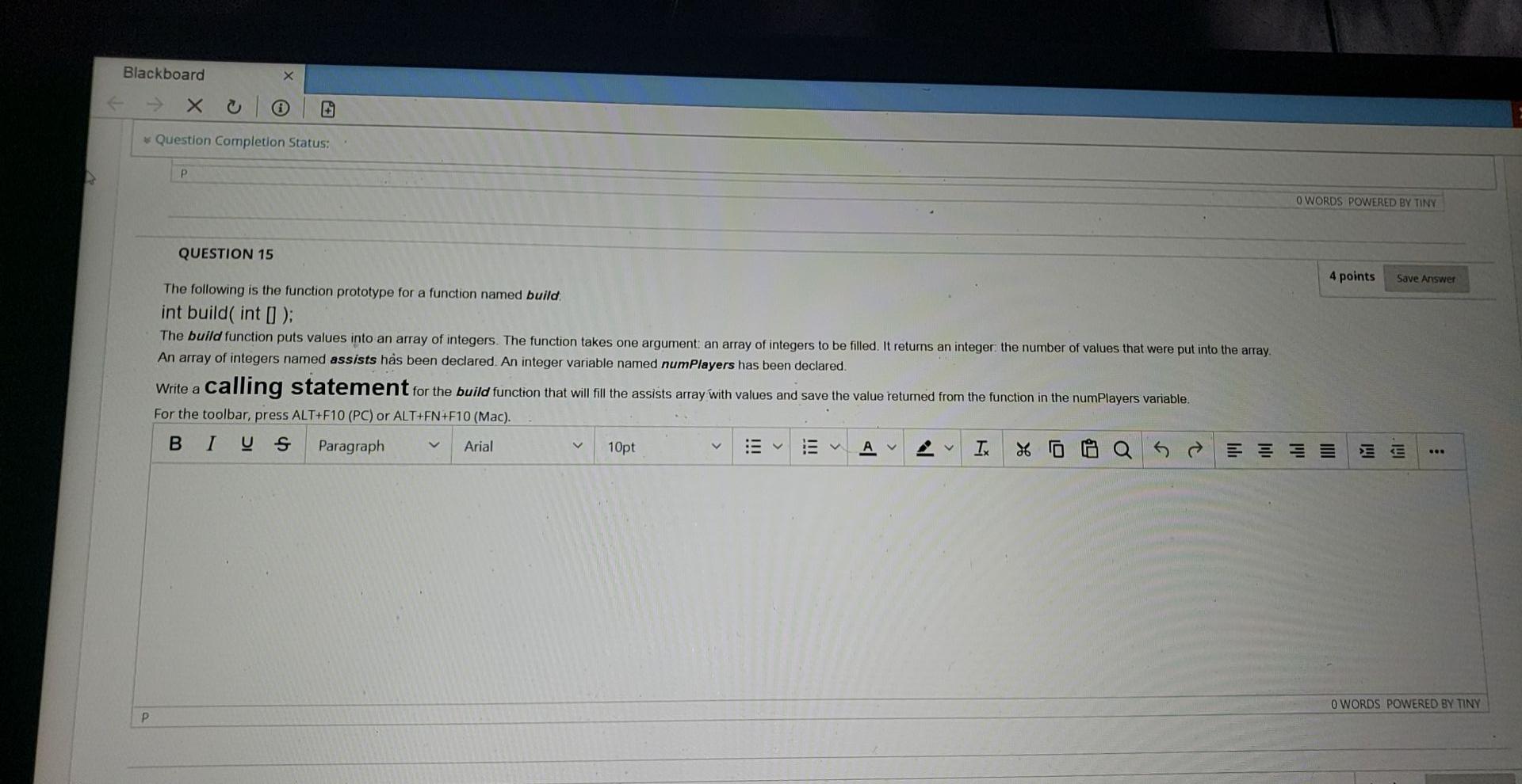Solved Blackboard Х Question Completion Status: P O WORDS | Chegg.com