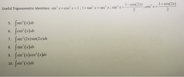 Solved Useful Trigonometric Identities: sin^2 x + cos^2 x = | Chegg.com