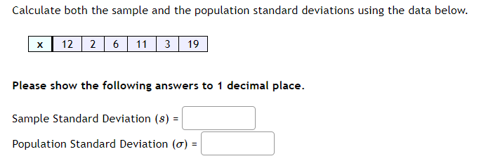 Solved Calculate both the sample and the population standard | Chegg.com