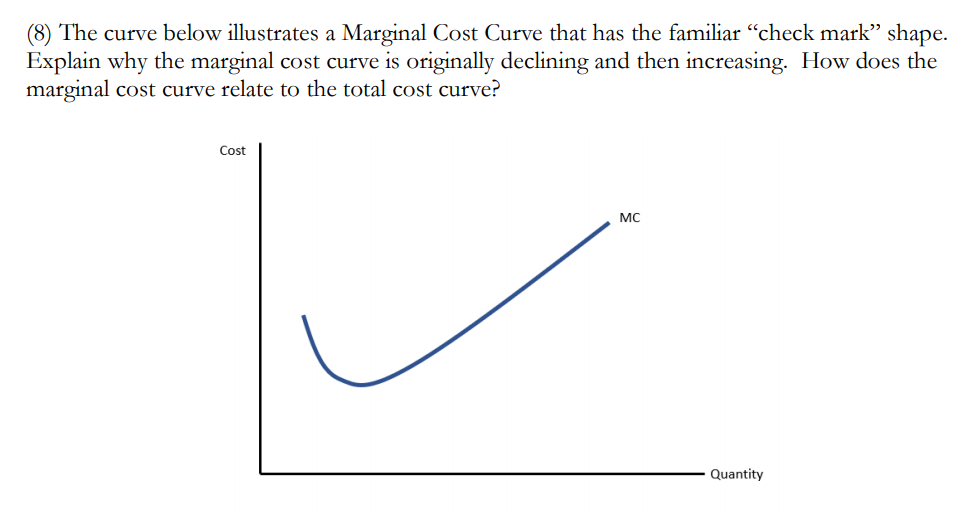 Solved (8) The curve below illustrates a Marginal Cost Curve | Chegg.com