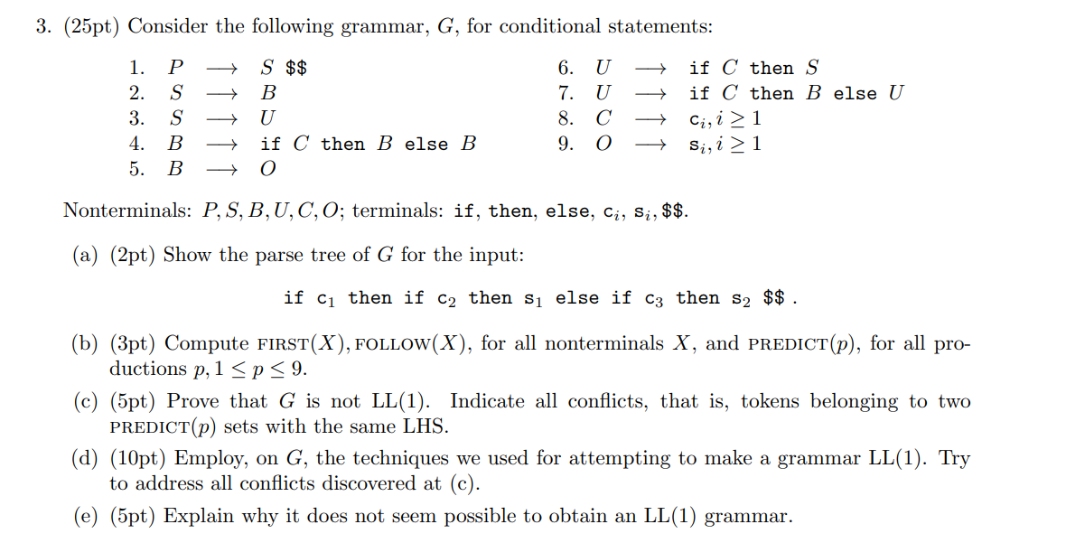 Solved (25pt) Consider the following grammar, G, for | Chegg.com