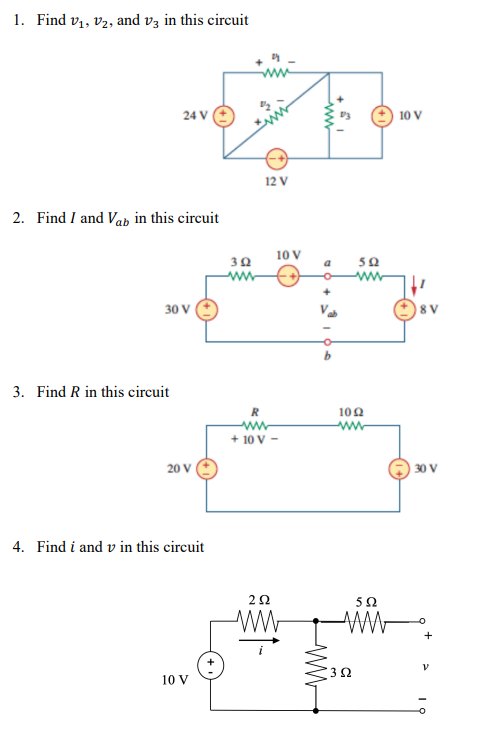 Solved 1. Find v1,v2, and v3 in this circuit 2. Find I and | Chegg.com