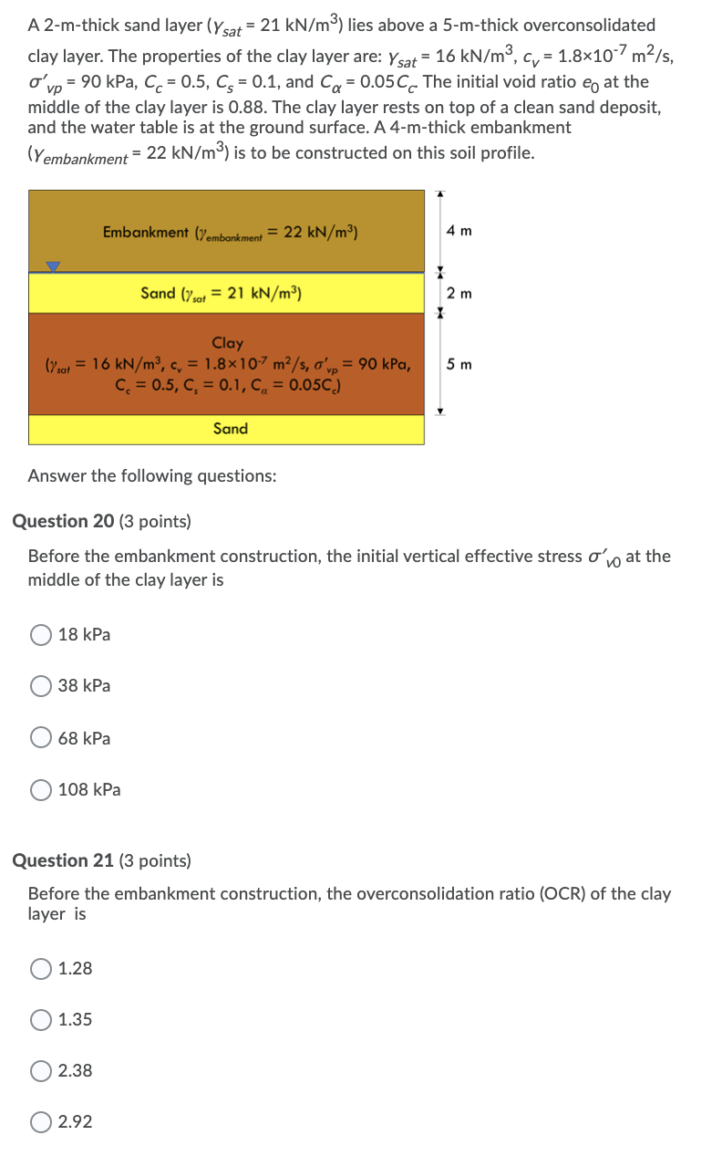 Solved = = A 2-m-thick sand layer (Ysat = 21 kN/m2) lies | Chegg.com