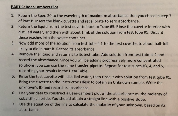 Solved 1 Use Your Data To Construct A Beer Lambert Plot Of 7618