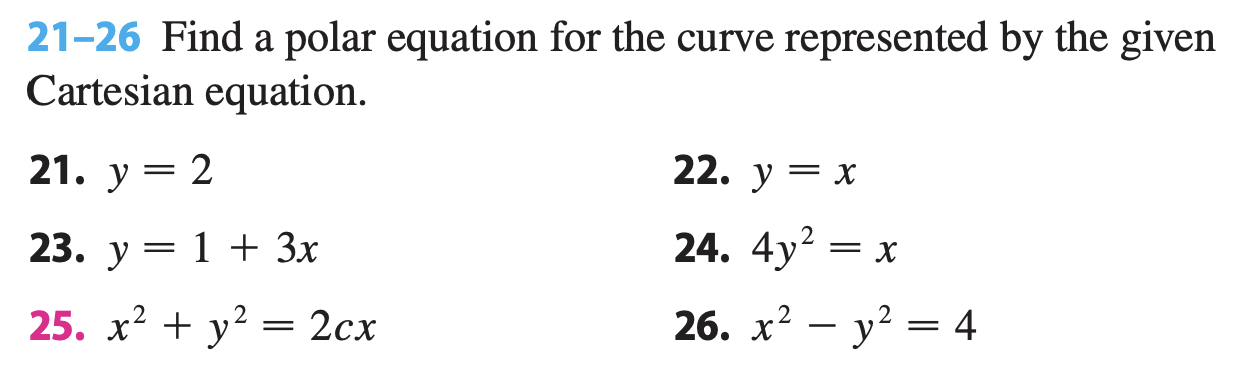 Solved 21-26 Find a polar equation for the curve represented | Chegg.com