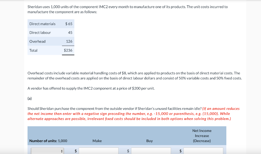 Solved Sheridan uses 1,000 units of the component IMC2 every | Chegg.com
