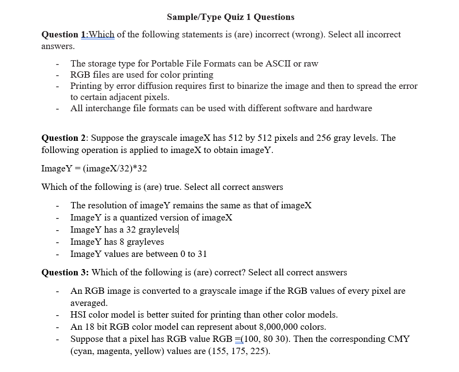 Solved Sample/Type Quiz 1 Questions Question 1:Which of the | Chegg.com