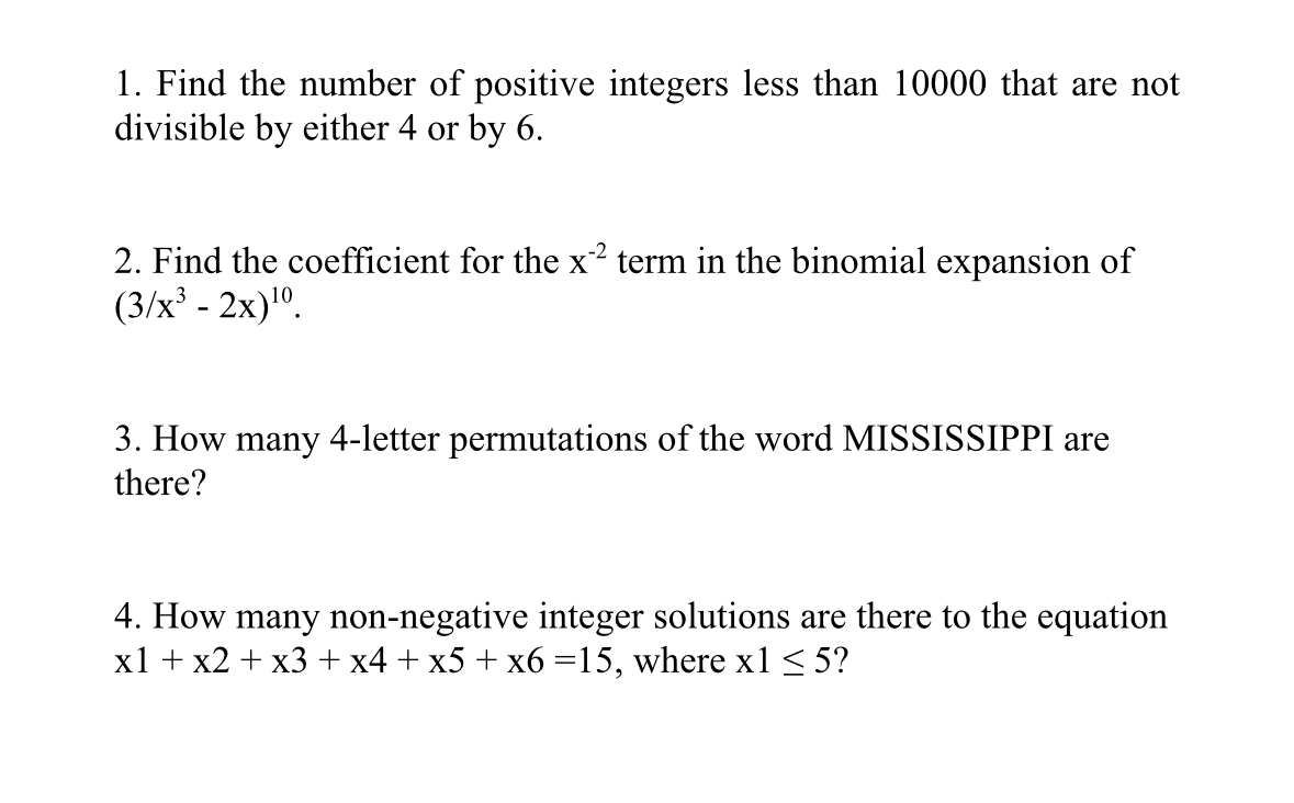 Solved 1. Find the number of positive integers less than | Chegg.com