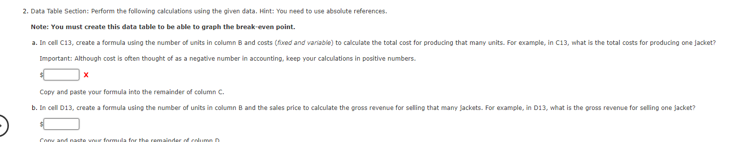 2. Data Table Section: Perform the following | Chegg.com