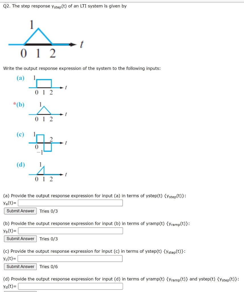 Solved Q2 The Step Response Ystep T Of An Lti System Is 