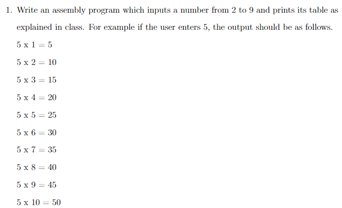 Solved 1. Write an assembly program which inputs a number | Chegg.com