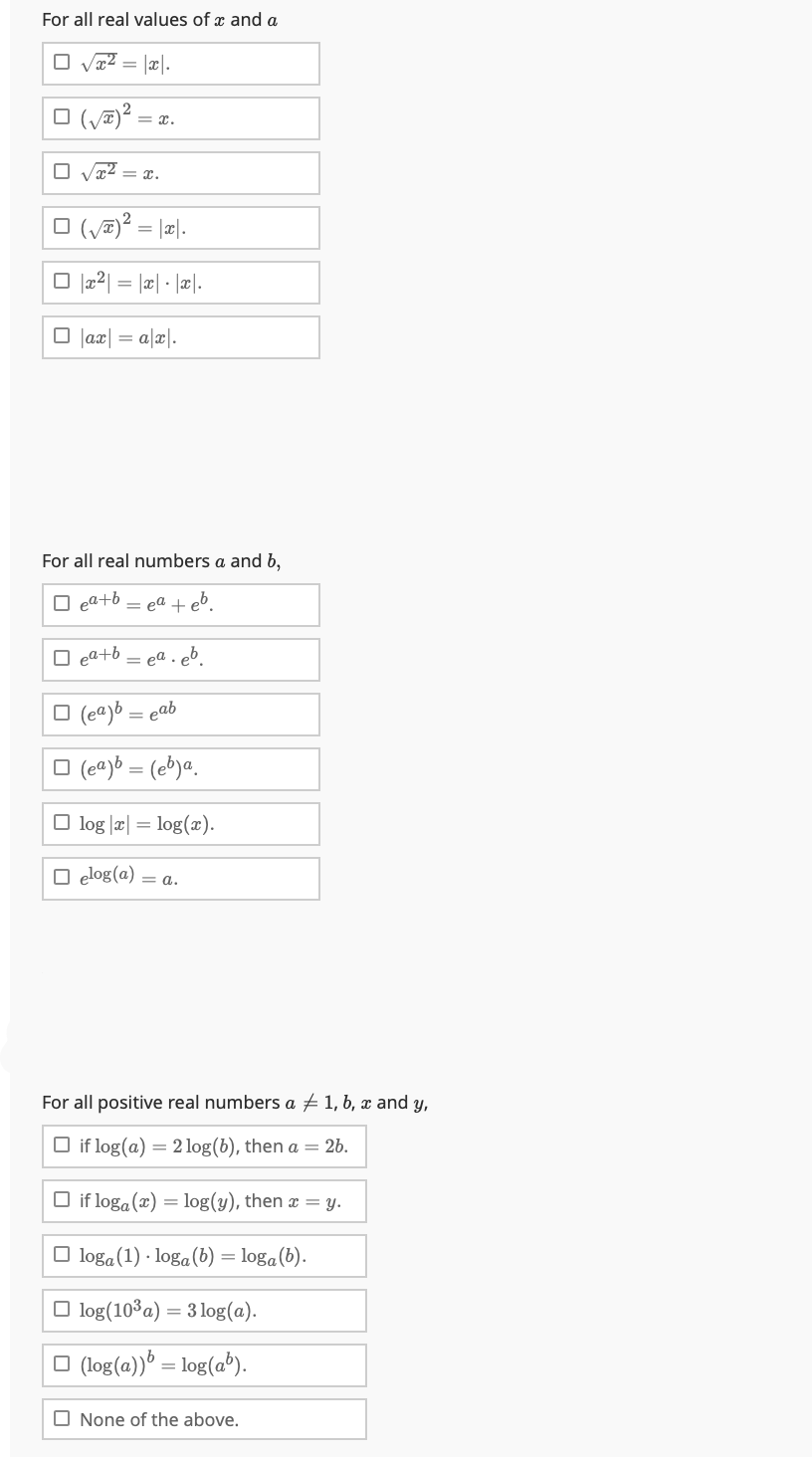 Solved For all real values of x and a For all real numbers a | Chegg.com