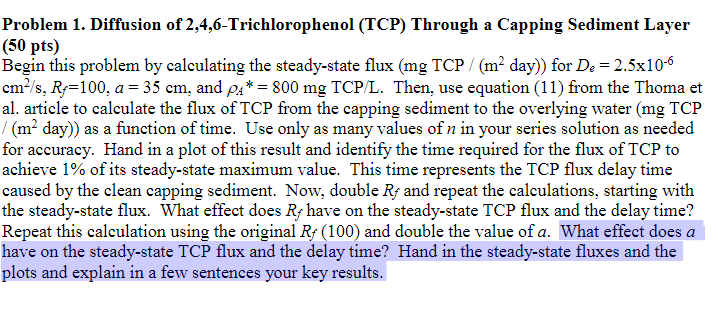 Problem 1. Diffusion of 2,4,6-Trichlorophenol (TCP) | Chegg.com