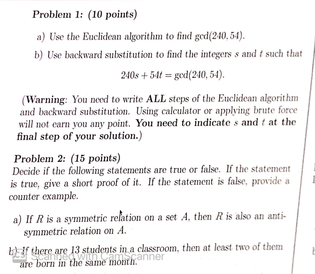Solved Problem 1: (10 points) a) Use the Euclidean algorithm | Chegg.com