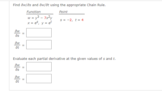 Solved Find ∂w/∂s and ∂w/∂t using the appropriate Chain | Chegg.com