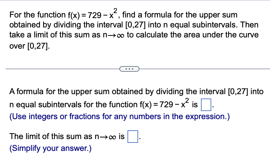For the function f(x)=729−x2, find a formula for the | Chegg.com