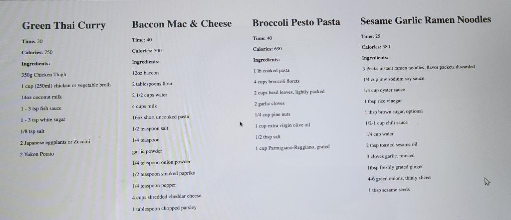 Solved Question: Given the recipes bellw put them all on | Chegg.com