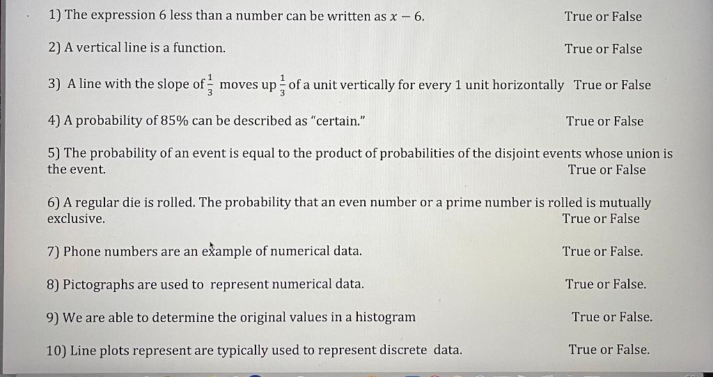 Solved 1) The expression 6 less than a number can be written | Chegg.com