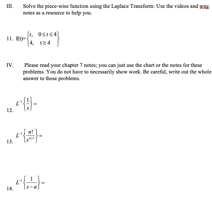 Solved II. Use the chart to find the following Laplace | Chegg.com