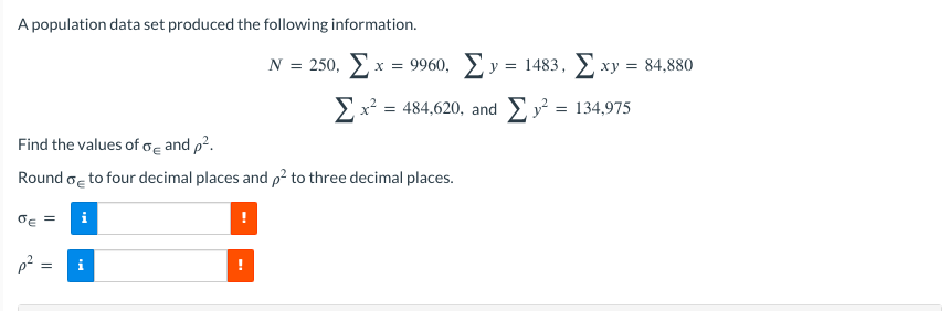 Solved A population data set produced the following | Chegg.com