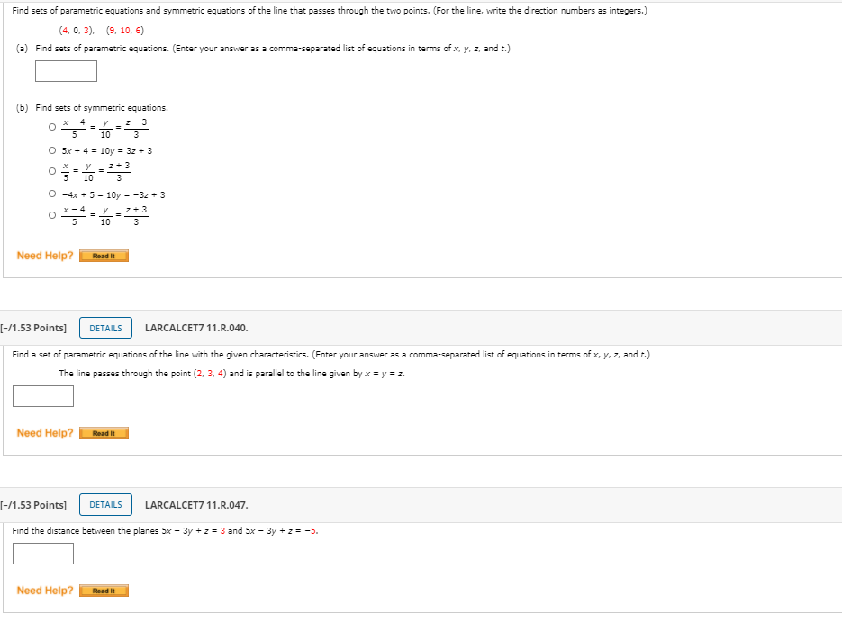 Solved Find sets of parametric equations and symmetric | Chegg.com