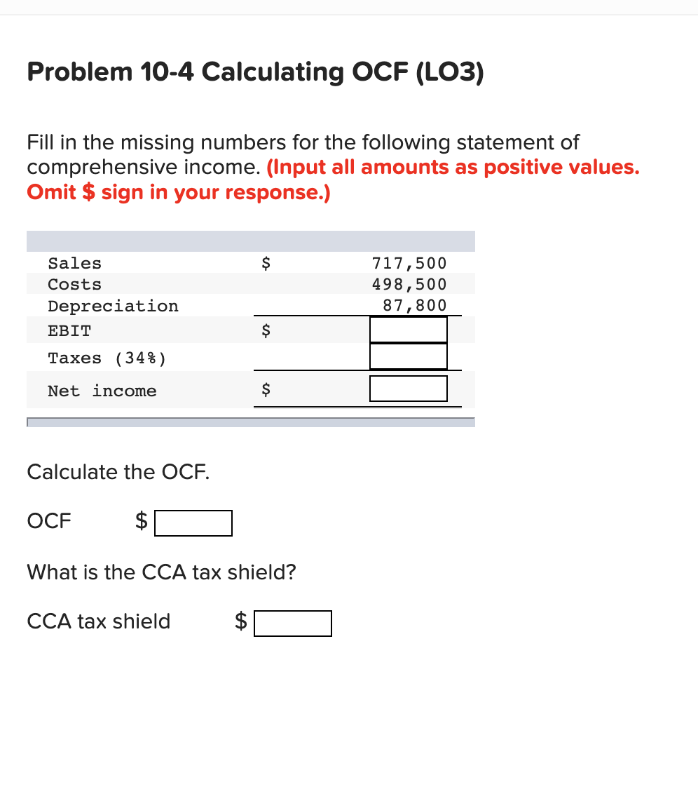 Solved Problem 10-4 Calculating OCF (LO3) Fill in the | Chegg.com