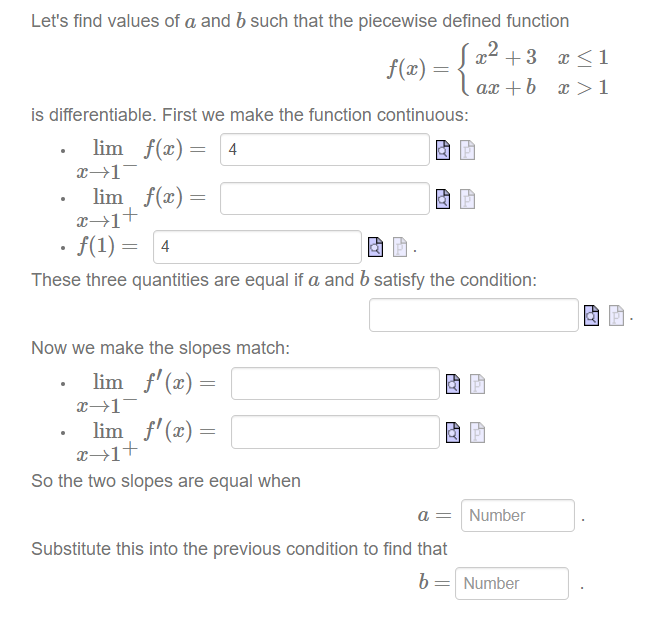 Solved Let's find values of a and b such that the piecewise | Chegg.com