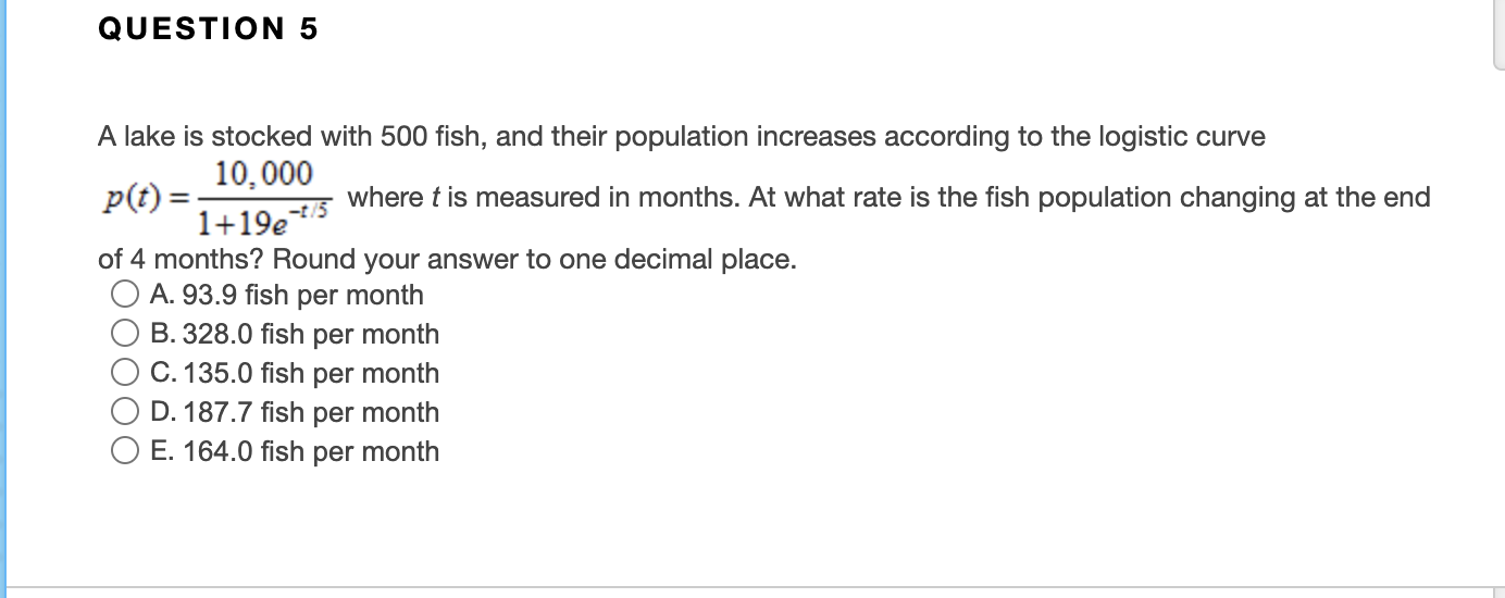 Solved A lake is stocked with 500 fish, and their population | Chegg.com