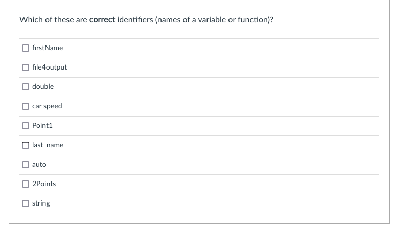 Solved Which of these are correct identifiers (names of a | Chegg.com Solved Which of these are correct identifiers (names of a | Chegg.com