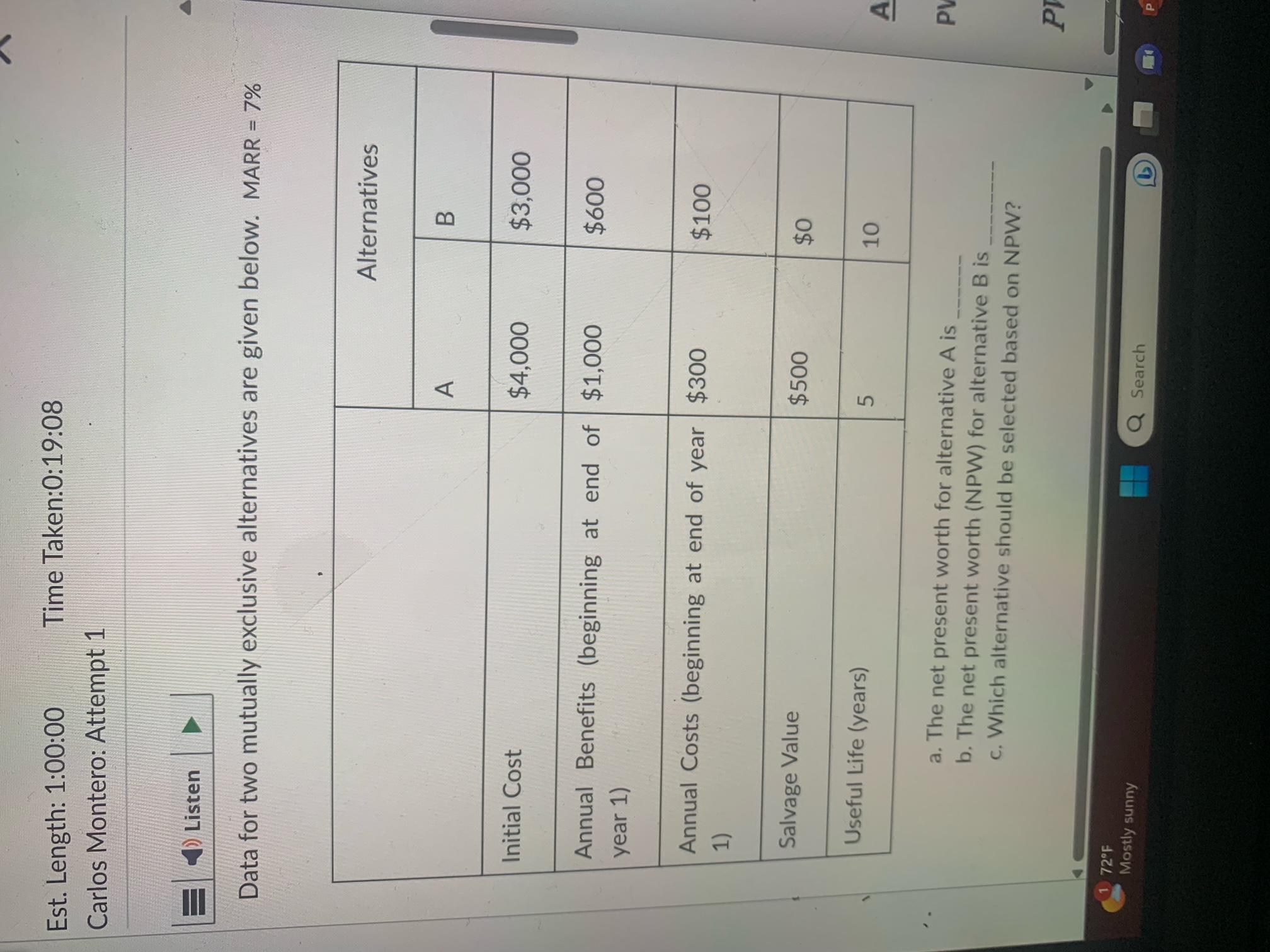 Solved Data for two mutually exclusive alternatives are | Chegg.com