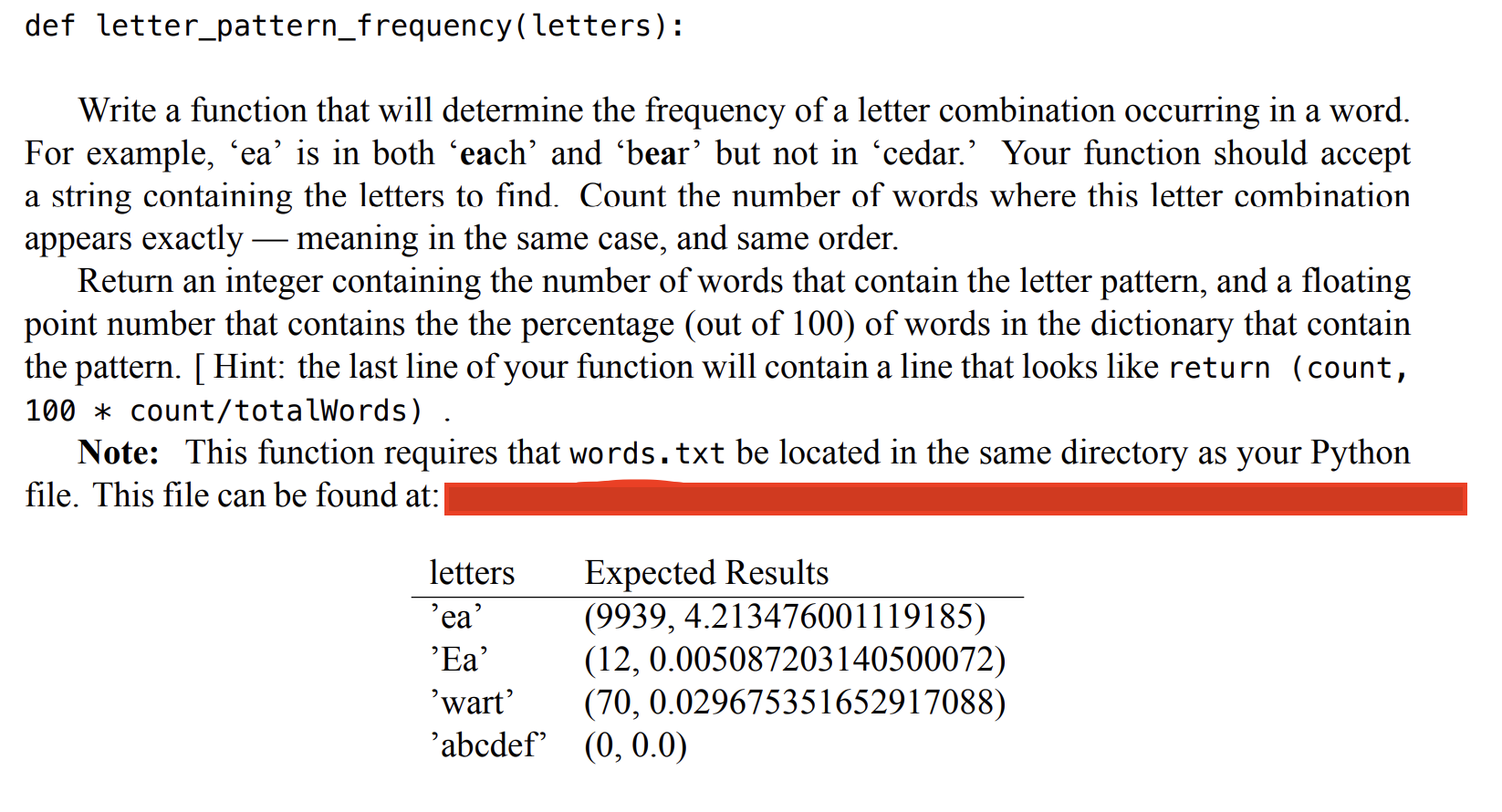 def letter_pattern_frequency(letters): Write a | Chegg.com