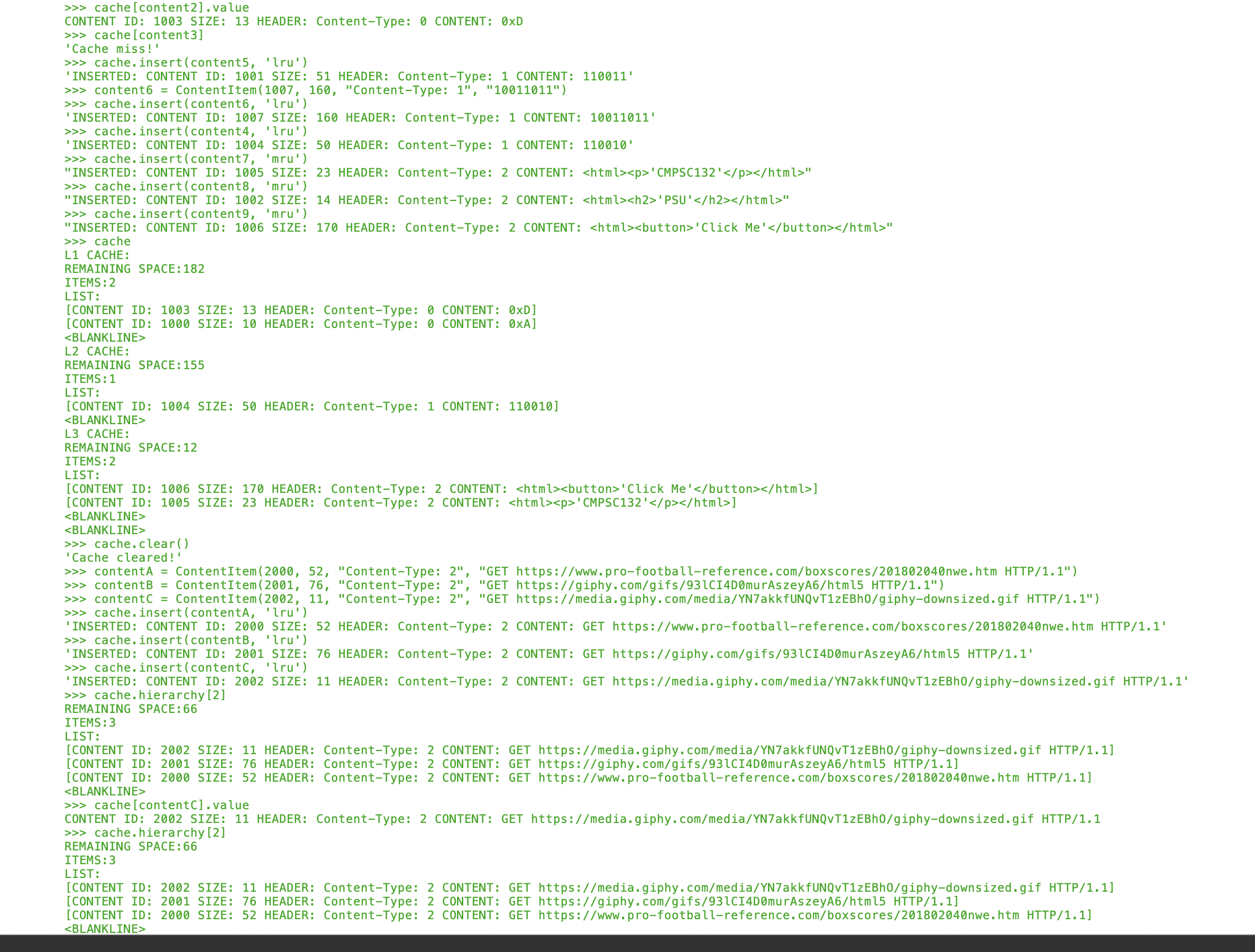 Solved ≫ cache.insert (content6, 'lru') 'INSERTED: CONTENT | Chegg.com