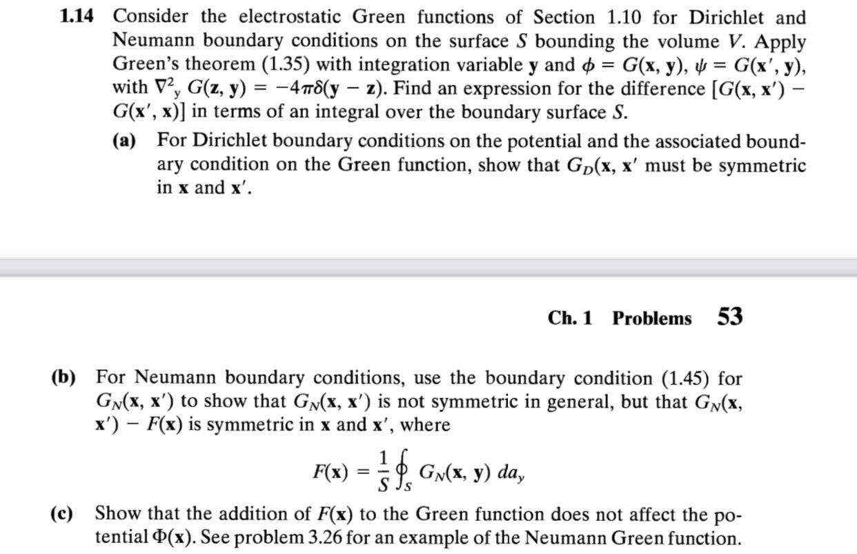Solved 1.14 Consider the electrostatic Green functions of | Chegg.com