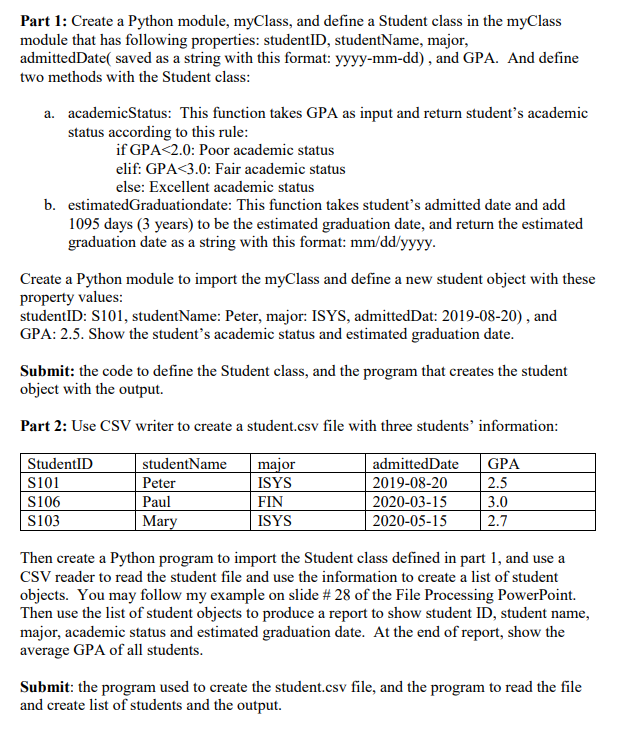 Solved Part 1 Create A Python Module Myclass And Define A 2759