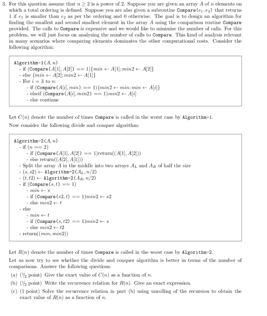 Solved 3. For this question assume that n > 2 is a power of | Chegg.com