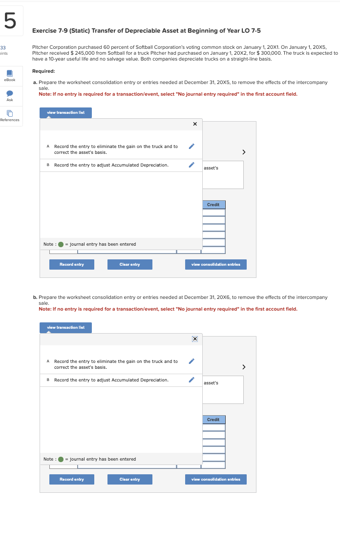 Solved Exercise 7-9 (Static) Transfer of Depreciable Asset | Chegg.com