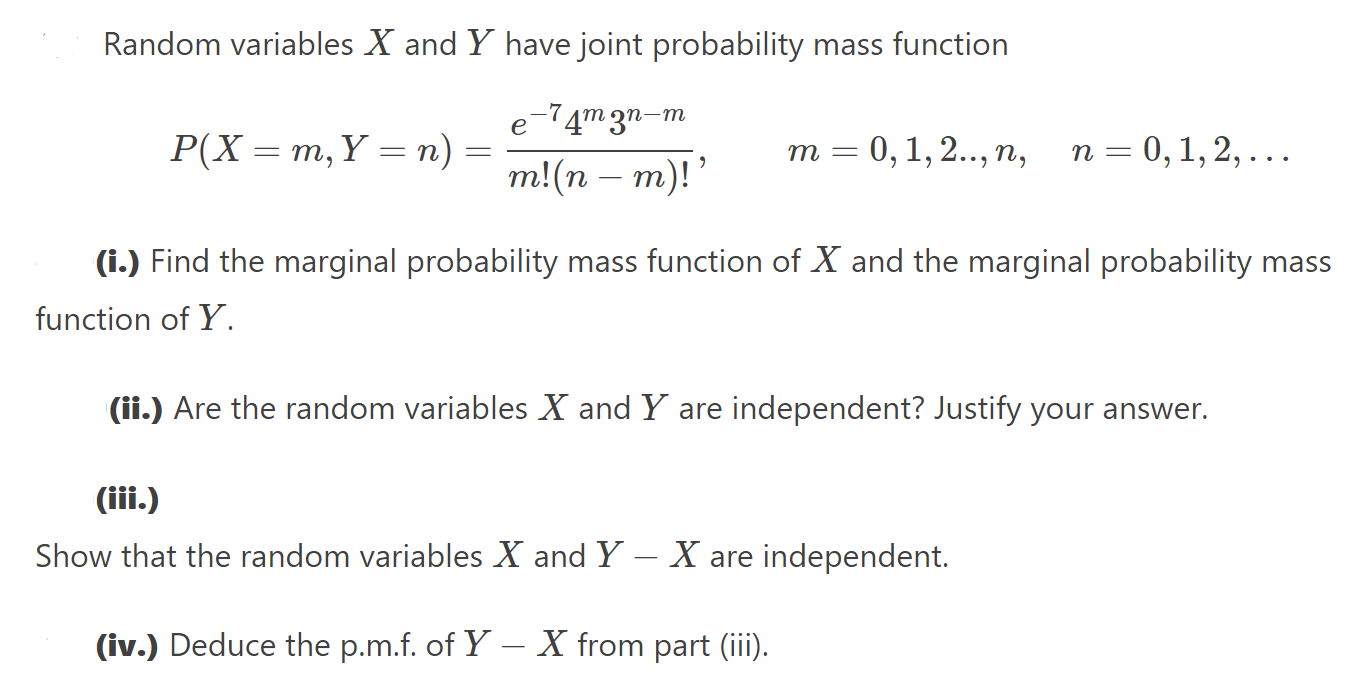 Solved Random variables X and Y have joint probability mass | Chegg.com