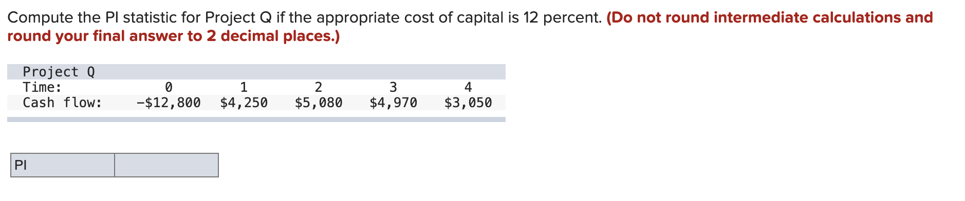 Solved Compute the PI statistic for Project Q if the | Chegg.com