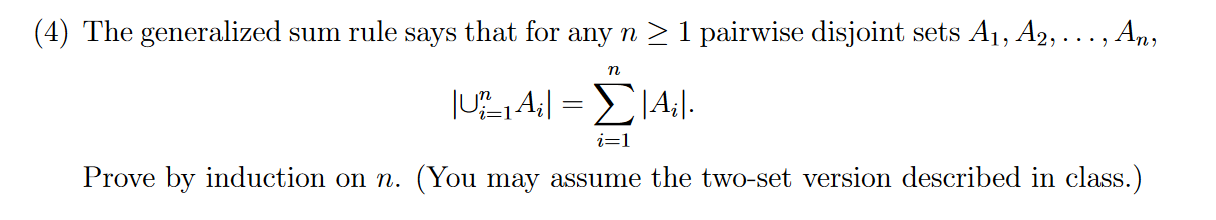 Solved (4) The generalized sum rule says that for any n > 1 | Chegg.com