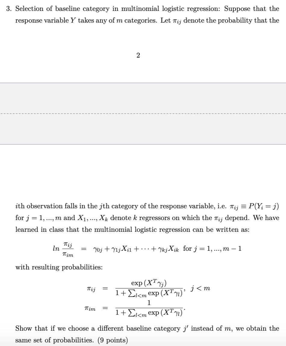 Solved 3. Selection of baseline category in multinomial | Chegg.com
