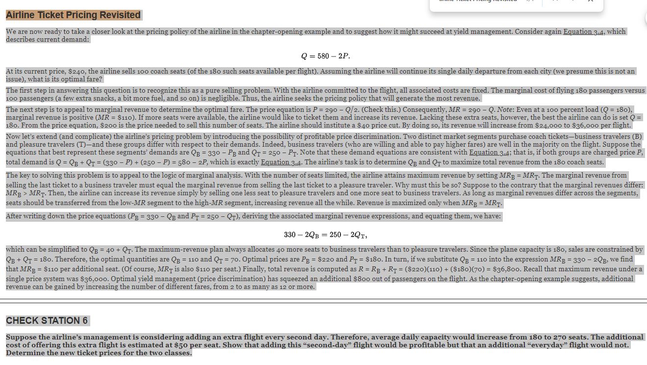 Solved Airline Ticket Pricing Revisiteddescribes current | Chegg.com