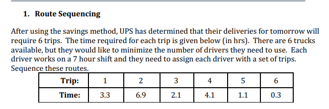 Solved 1. Route Sequencing After using the savings method, | Chegg.com