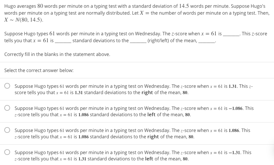 Solved Hugo Averages 80 Words Per Minute On A Typing Test Chegg