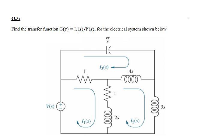 Solved Find the transfer function G(s)=I2(s)/V(s), for the | Chegg.com