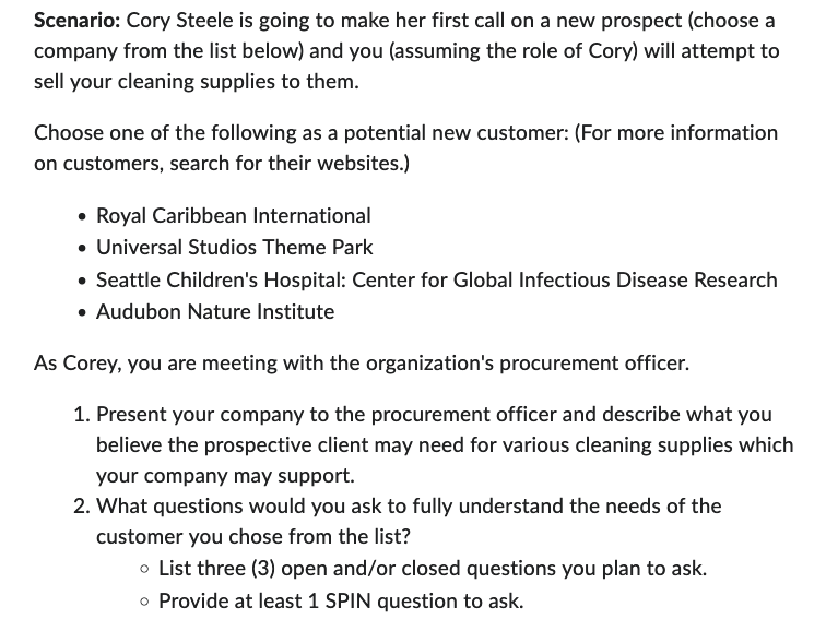 Solved Scenario: Cory Steele is going to make her first call | Chegg.com