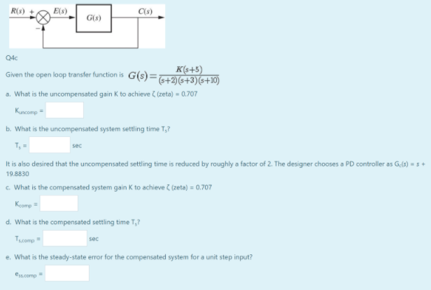 Solved R(s) E(s) C(s) G(s) 04C Given the open loop transfer | Chegg.com