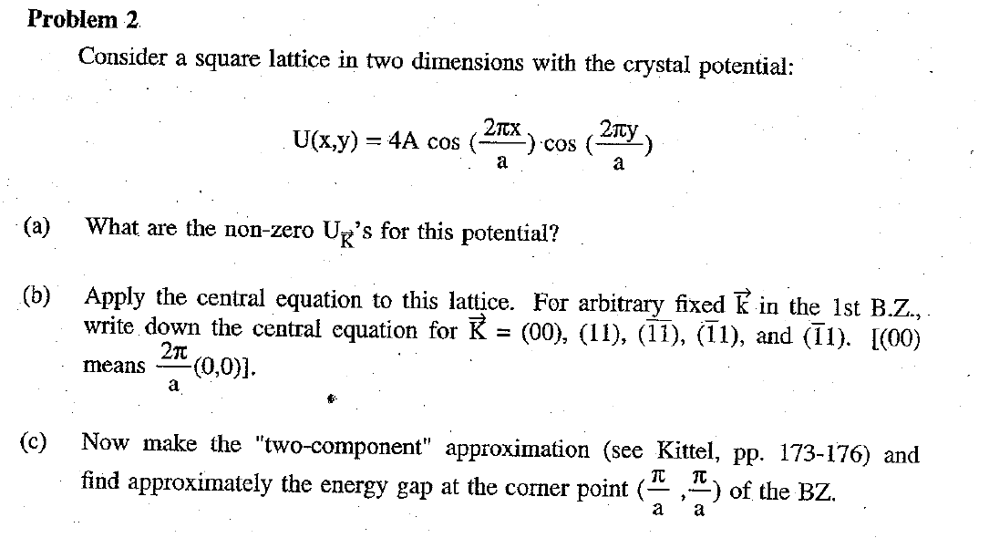 Consider a square lattice in two dimensions with the | Chegg.com