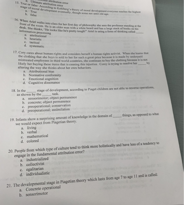 Solved lal attribution d. Ultimate attribution error 15. T | Chegg.com