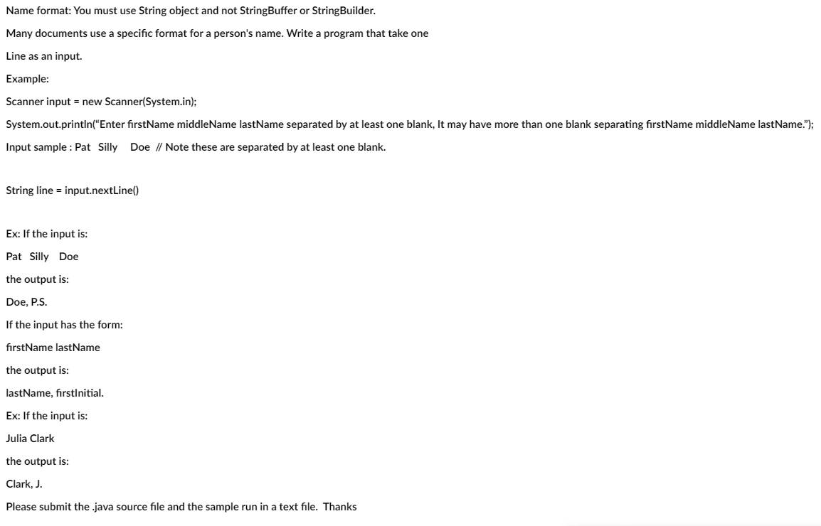Solved Name format: You must use String object and not | Chegg.com